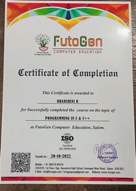 Dharshini R On Linkedin I Have Completed My Certification Course In C