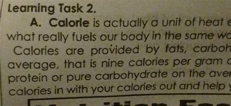 Learning Task A Calorie Is Actually A Unit Studyx