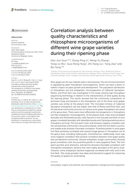 Pdf Correlation Analysis Between Quality Characteristics And Rhizosphere Microorganisms Of