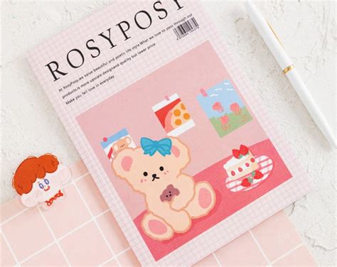 20 Sheets Rosy Posy Sticker Book Kawaii Stationery Etsy