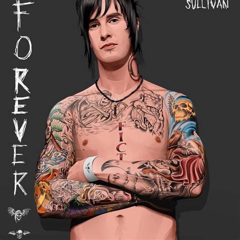 A Man With Tattoos Standing In Front Of A Black Background And Holding