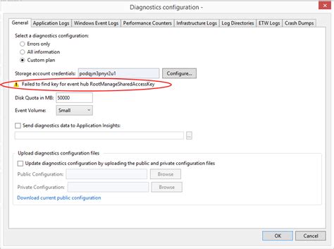 Azure Visual Studio Diagnostics Configuration Error In Event Hub Set