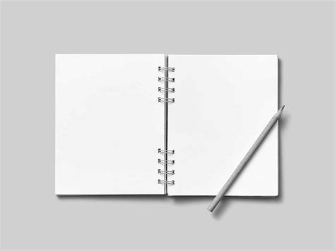 Open Notebook With Pencil Mockup