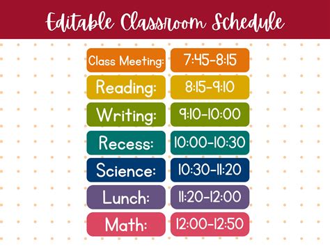 Editable Rainbow Classroom Schedule Template Digital Download Etsy