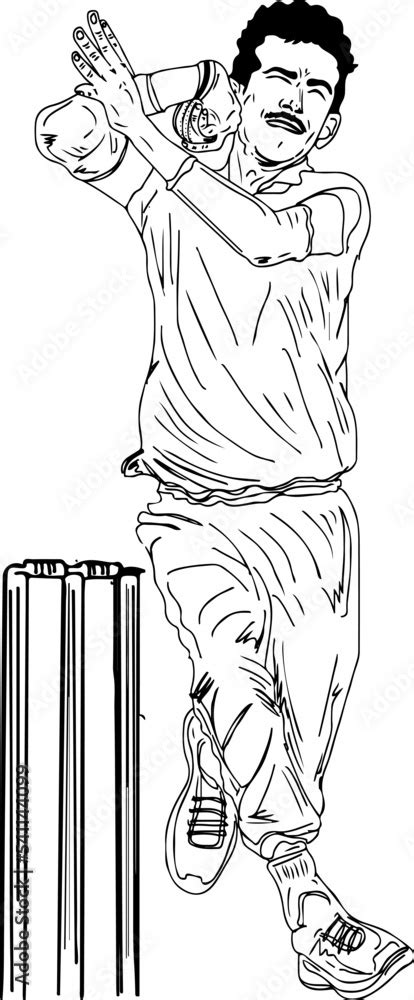 Cricket Spin Bowling Action Leg Spin Bowling Action Outline Vector