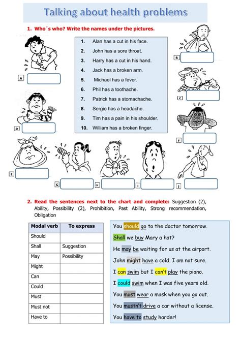 Health Problems Free Online Worksheet Health Problems English As A