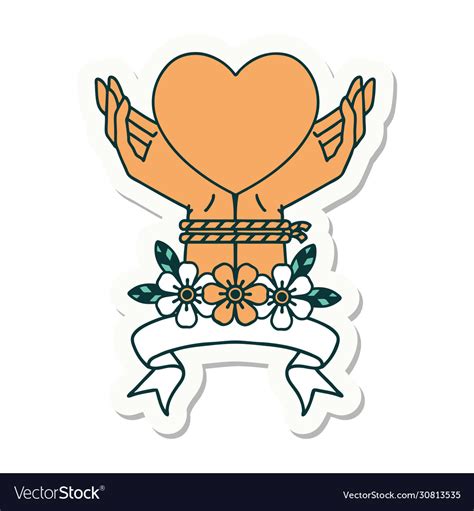 Tattoo Sticker With Banner Tied Hands Royalty Free Vector