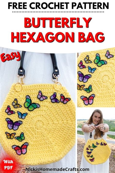 Free Butterfly Crochet Hexagon Bag Pattern Nicki S Homemade Crafts