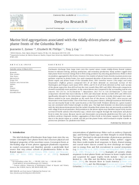 Pdf Marine Bird Aggregations Associated With The Tidally Driven Plume