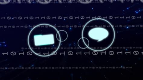 animation of icons with connections and binary coding over dark