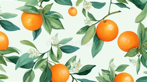 Vibrant Orange Tree Branch Watercolour Artistic Composition Stock Illustration Illustration Of