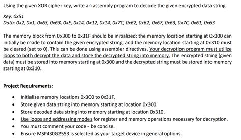using the given xor cipher key write an assembly