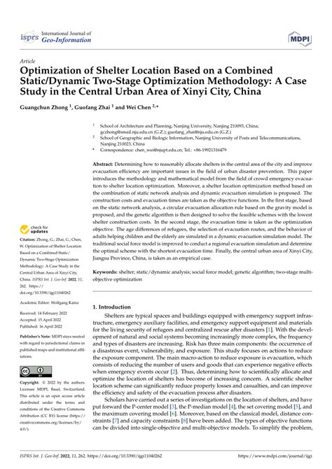 Pdf Optimization Of Shelter Location Based On A Combined Staticdynamic Two Stage Optimization
