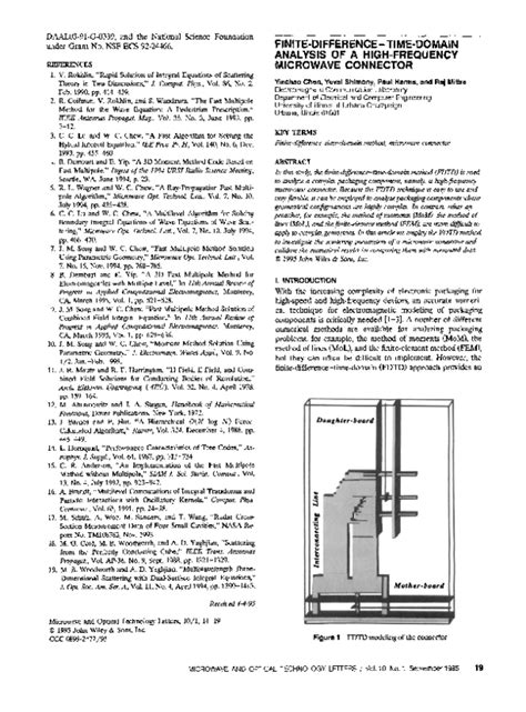 Pdf Finite Difference — Time Domain Analysis Of A High Frequency Microwave Connector Raj