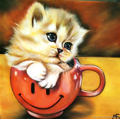 Картина с котенком "Пушистик" Котёнок в чашке. Котик в интернет ...