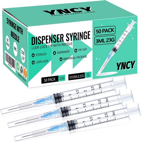 50 Pack 3ml Disposable Syringe With Needle 23ga 10 Inch