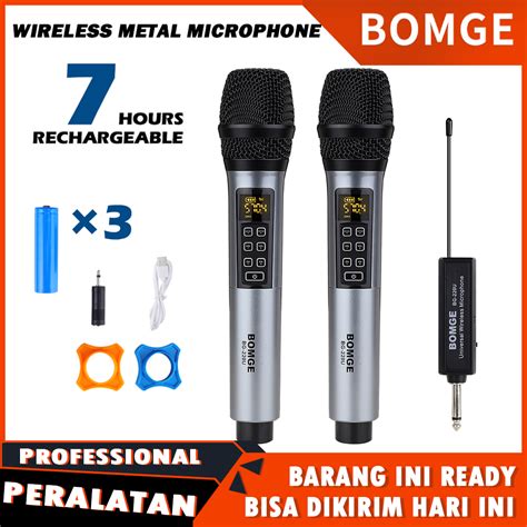 Jual Bomge Mikrofon Nirkabel Uhf Sistem Mikrofon Dinamis Logam Tanpa Kabel Ganda Dengan