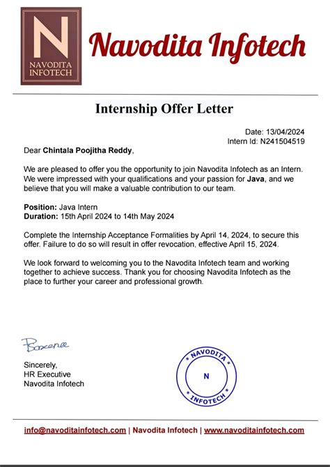 Chintala Poojitha Reddy On Linkedin Internship Navoditainfotech