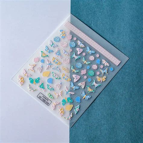 그라데이션 나비 네일 스티커 5d 엠보싱 반광택 마감 자체 접착식 매니큐어 데칼 만화 테마 Temu Republic Of Korea