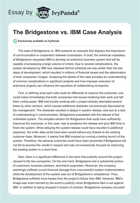 The Bridgestone Vs Ibm Case Analysis 566 Words Essay Example