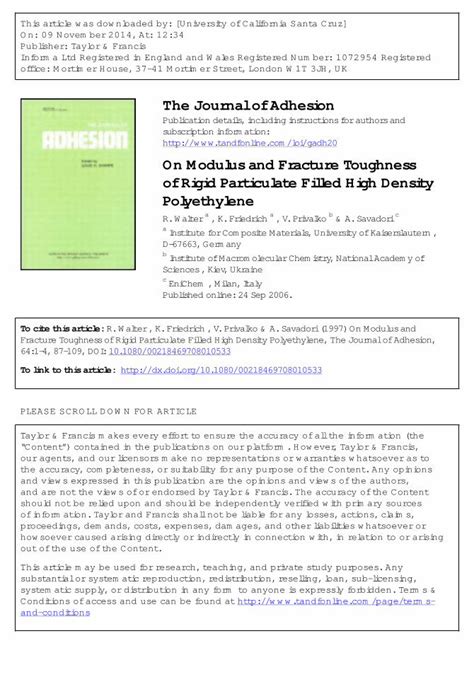 Pdf On Modulus And Fracture Toughness Of Rigid Particulate Filled High Density Polyethylene