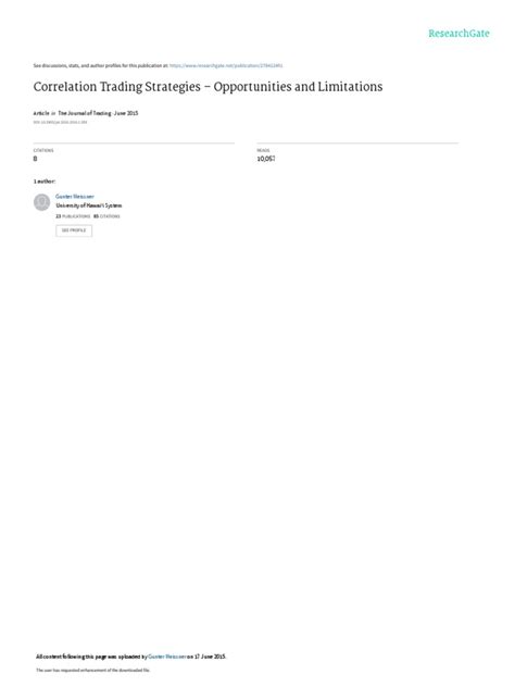 Correlation Trading Strategies Opportunities And Limitations Pdf Collateralized Debt