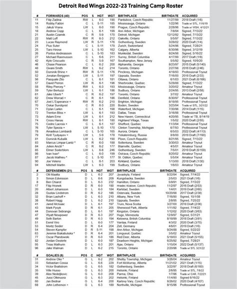 Detroit Red Wings Training Camp Roster 22 23 Rdetroitredwings