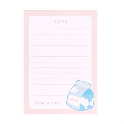 Cute Pink Milk Lined A Memo Notepad By Coral And Ink