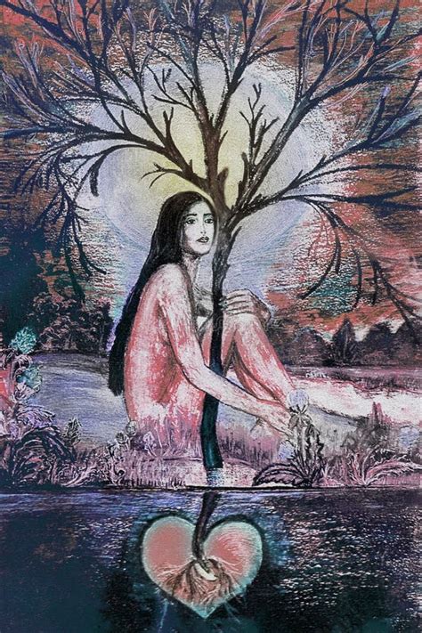 Beautiful Naked Woman Sitting Near A Tree That Grew From A Heart Stock