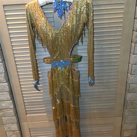 Gold Latin Jumpsuit With Fringe Dancedressing Dance Dressing