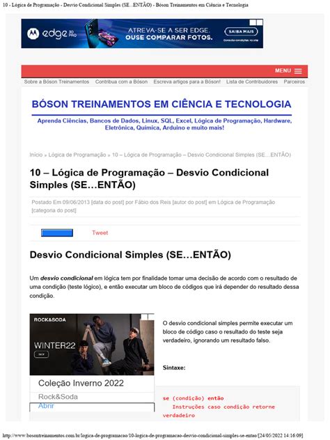 10 Lógica De Programação Desvio Condicional Simples SeentÃo