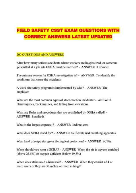 Field Safety Csst Exam Questions With Correct Answers Latest Updated Field Safety Csst Stuvia Us