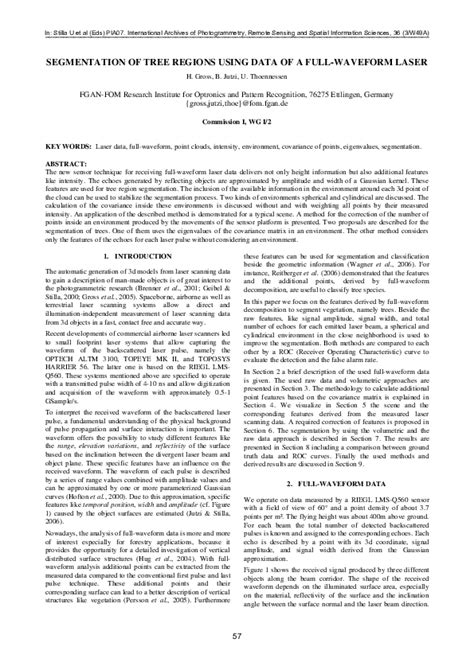 Pdf Segmentation Of Tree Regions Using Data Of A Full Waveform Laser