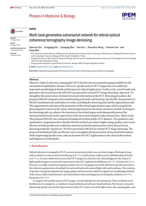 Multi Task Generative Adversarial Network For Retinal Optical Coherence
