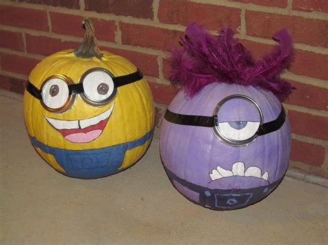 Yellow And Purple Minion Painted Pumpkins Jack O Lanterns Painted
