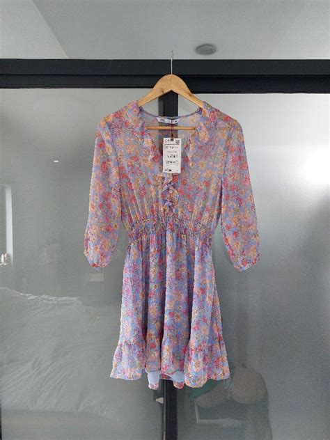 Zara Floral Printed Dress Multi Colored Womens Fashion Dresses