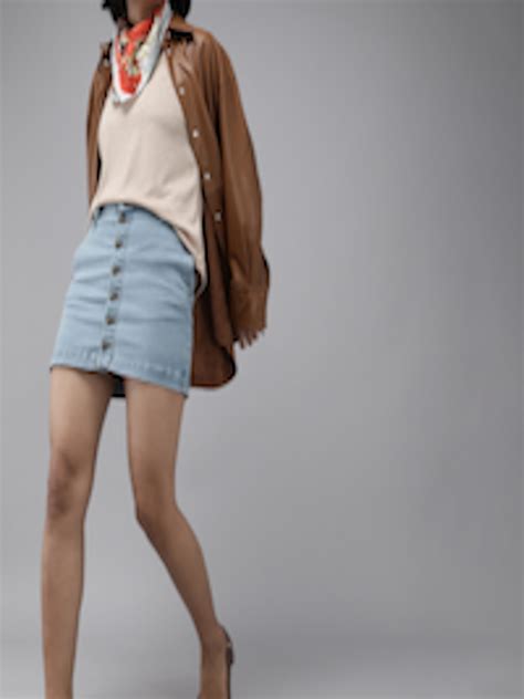 Buy The Roadster Lifestyle Co Blue Washed Denim Straight Mini Skirt