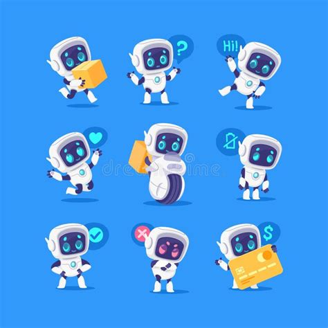 Robot And Modern Electronic Humanoid Machine Vector Illustration Set Stock Image Image Of Card