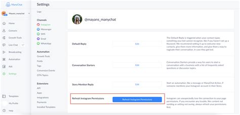 Refresh Permissions Manychat Help