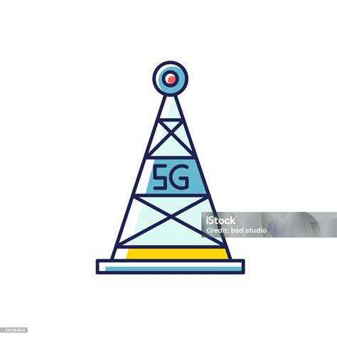 5g 셀 타워 Rgb 색상 아이콘입니다 안테나 신호 무선 기술 빠른 인터넷 연결 모바일 셀룰러 네트워크 커버리지 통신 격리 벡터