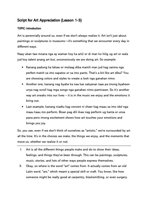 Script For Art Appreciation Pdf The Arts Liberal Arts Education