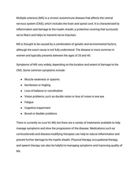 Multiple Sclerosis Notes Multiple Sclerosis Ms Is A Chronic
