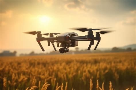 Premium Ai Image Quadcopter Drone Flying Over Gold Field In Nature