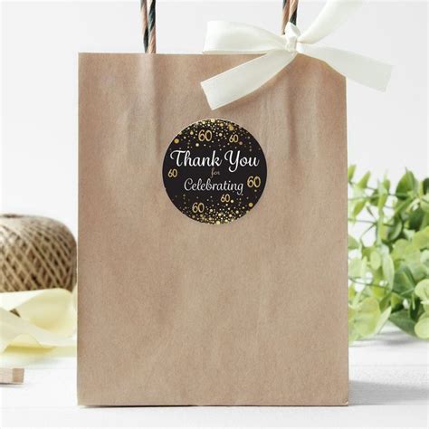 60th Birthday Thank You Stickers 175 Black And Gold Birthday Party