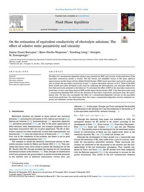 Estimation Equiv Conductivity Electrolyte Solns Static Permittivity