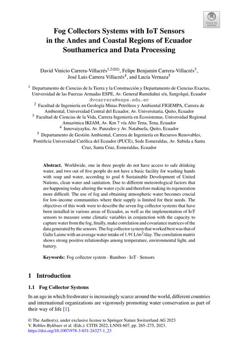 Pdf Fog Collectors Systems With Iot Sensors In The Andes And Coastal Regions Of Ecuador