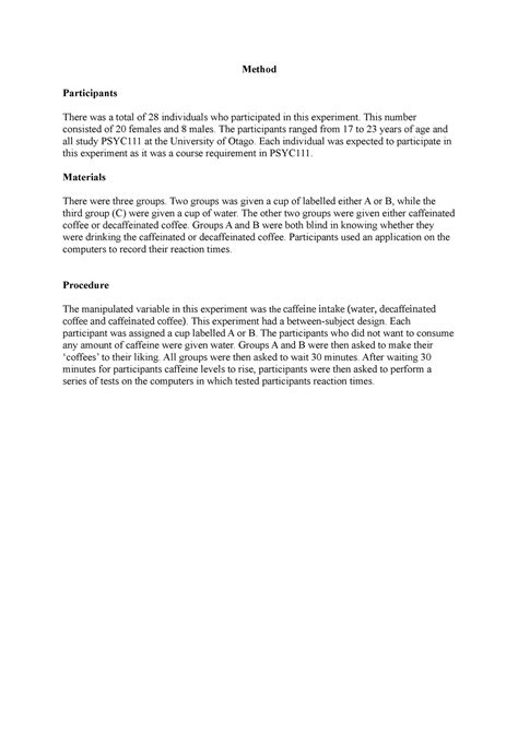 Lab Report Method Method Participants There Was A Total Of 28 Individuals Who Participated In