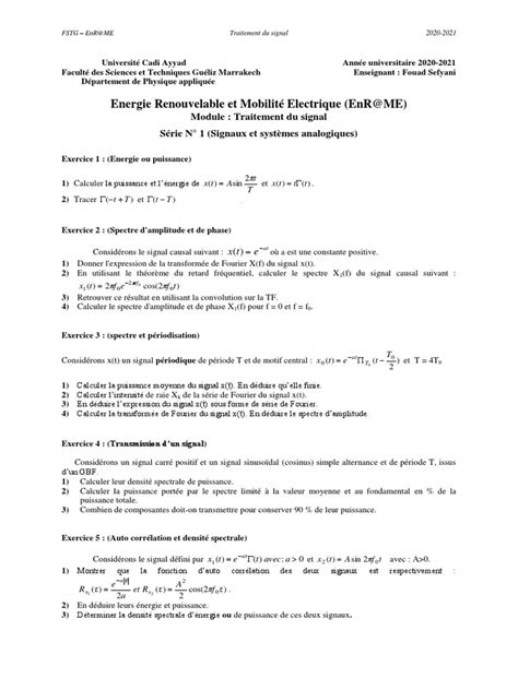Serie1 20 21 Download Free Pdf Densité Spectrale De Puissance