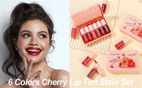 Eakroo 6 Colors Cherry Lip Tint Stain Set Korean Velvet Lip Gloss Lip Stain Tint