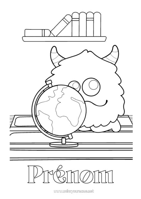 Coloriage Monstre Rigolo Avec Globe Et Livres